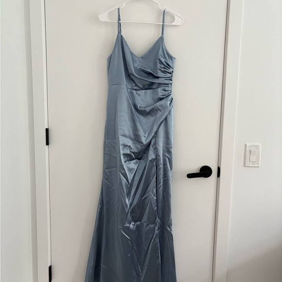 Birdy Grey | Dresses | Birdy Grey Dusty Blue Satin Bridesmaid Dress ...